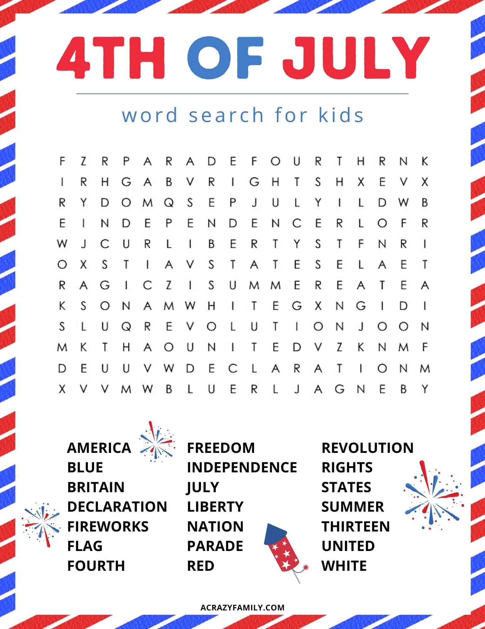 4th of July Word Search - Mountain Laurel Federal Credit Union